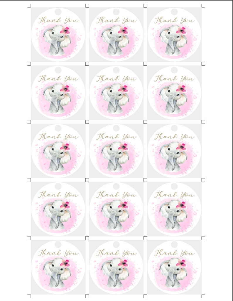 Pink Elephant Thank You Favor Tag Template Girl Baby Shower | Etsy