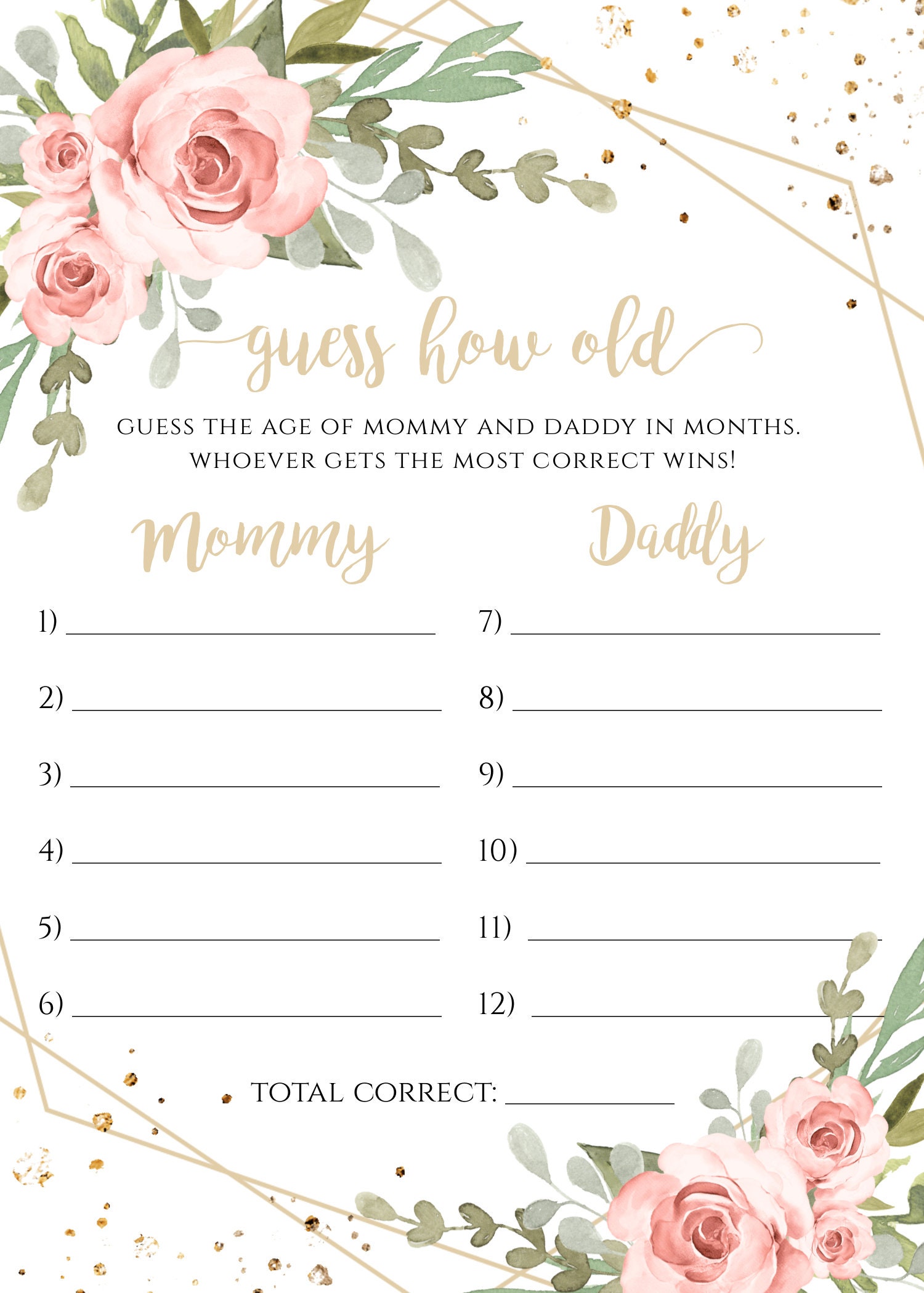 Pink Floral Guess the Age Game Template Blush Floral Baby | Etsy