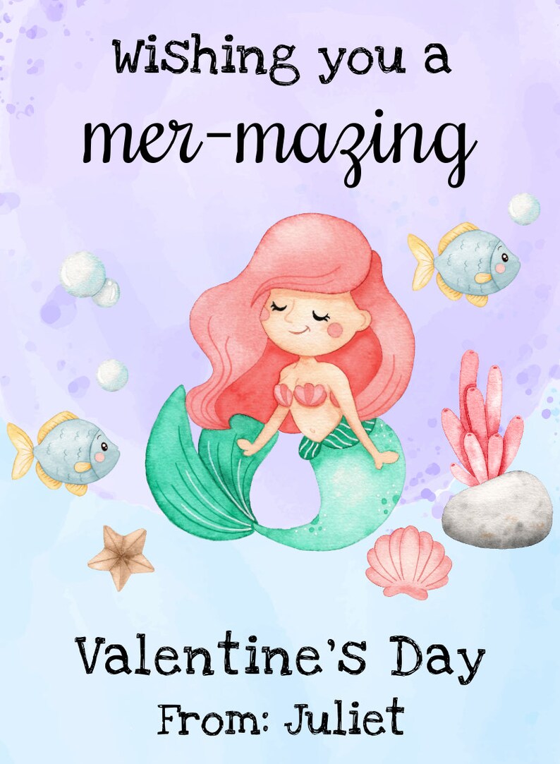 Mermaid Valentines Day Card Template Mermaid Valentines Cards - Etsy