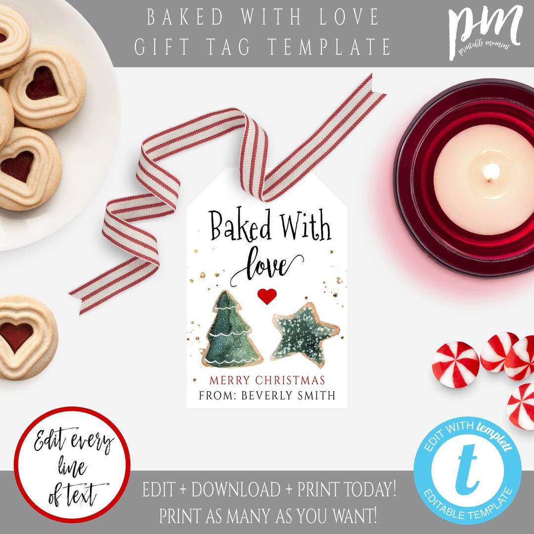 Baked With Love Christmas Gift Tag Template With Cookies, Holiday Party ...