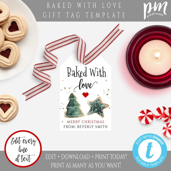Baked With Love Christmas Gift Tag Template With Cookies - Etsy