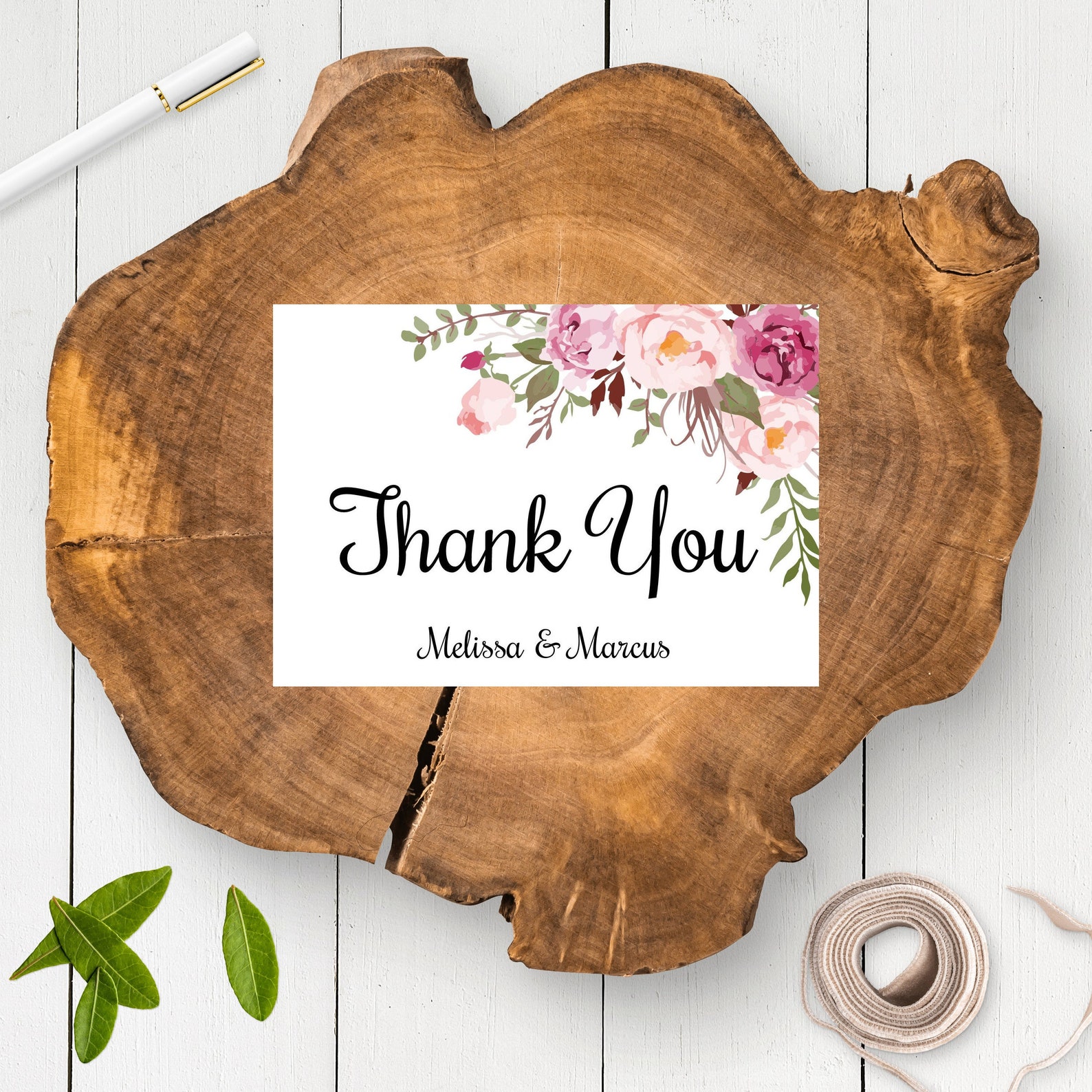 Pink Floral Folding Thank You Card Template, Floral Wedding Printable ...