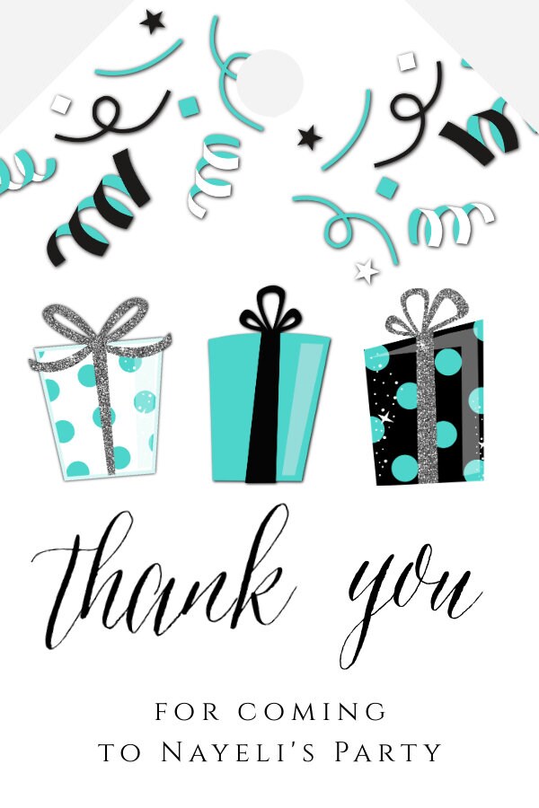 Teal Graduation Party Thank You Favor Tag Templates Silver - Etsy