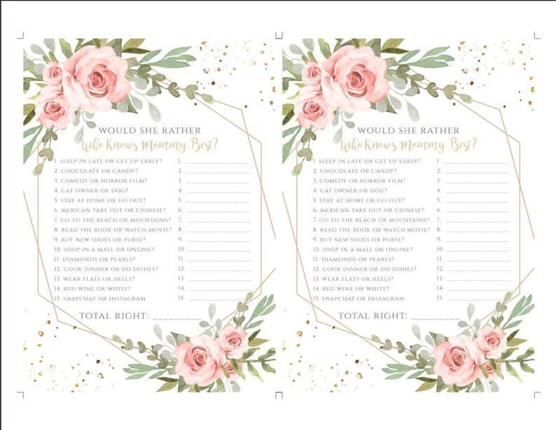 Would You Rather Game Template Pink Floral Who Knows Mommy | Etsy