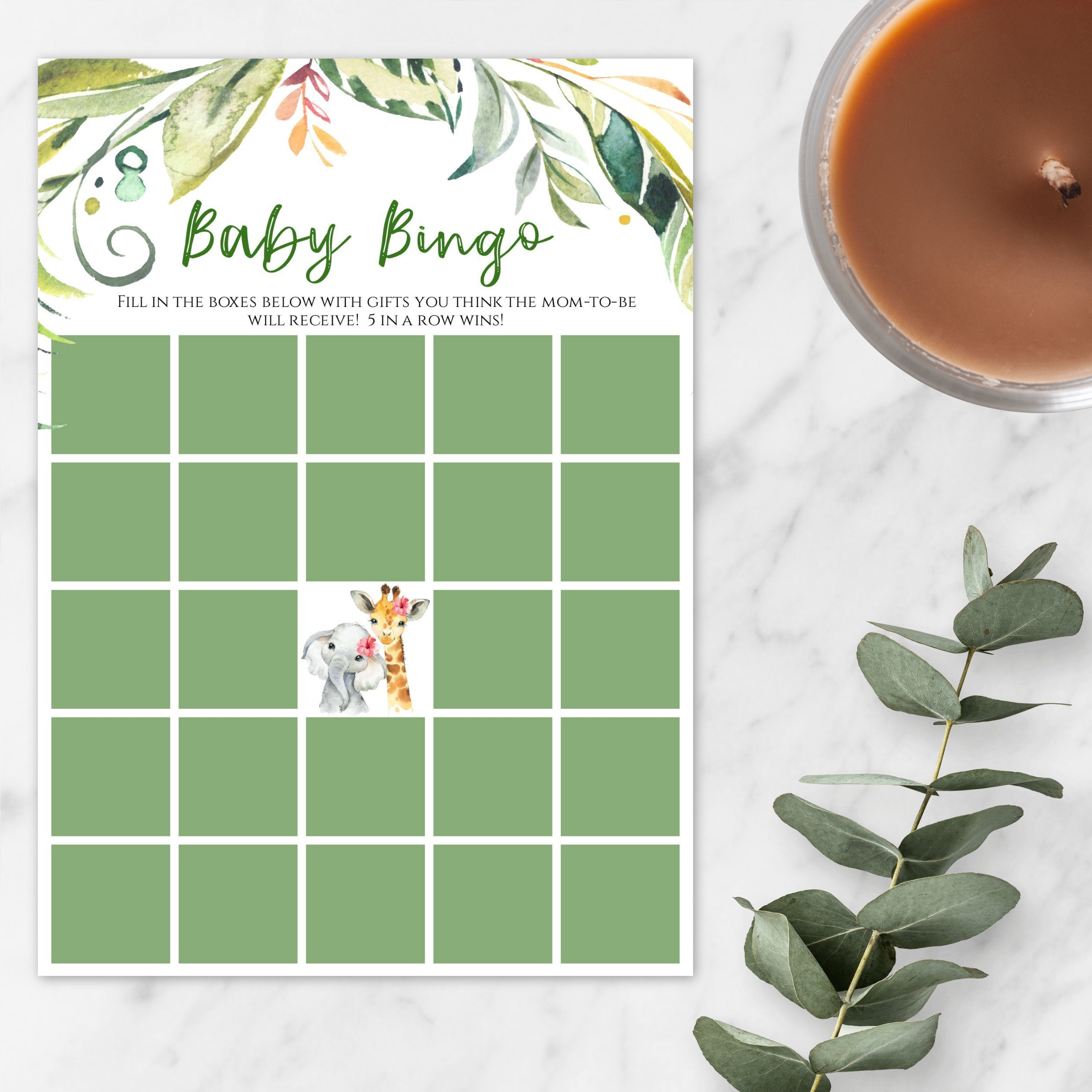 Baby Bingo Present Game Template Elephant Giraffe Shower - Etsy