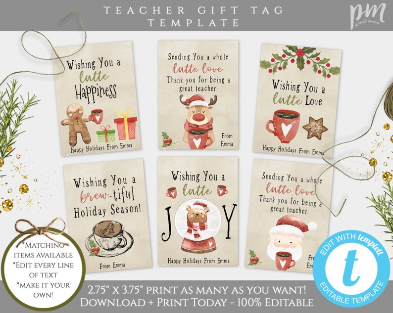 Holiday Teacher Gift Tag Template, Christmas Appreciation Gift Tag ...