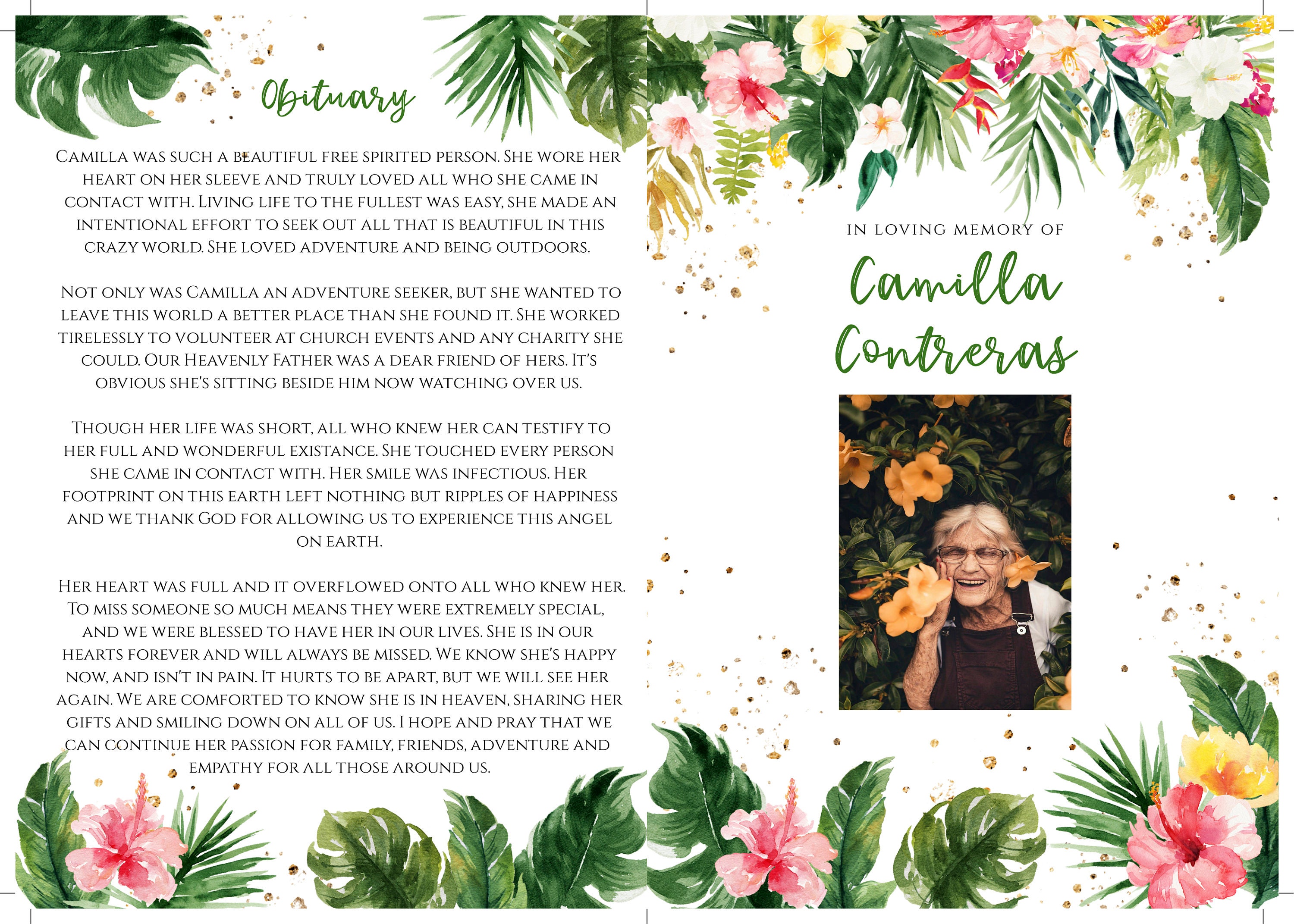 Hawaiian Funeral Program Template, Funeral Printable, Tropical Memorial ...