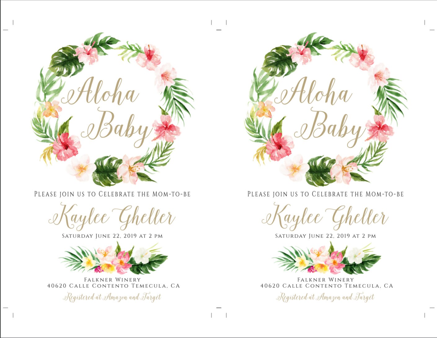 Aloha Baby Shower Invitation Template DIY Tropical Baby Girl - Etsy