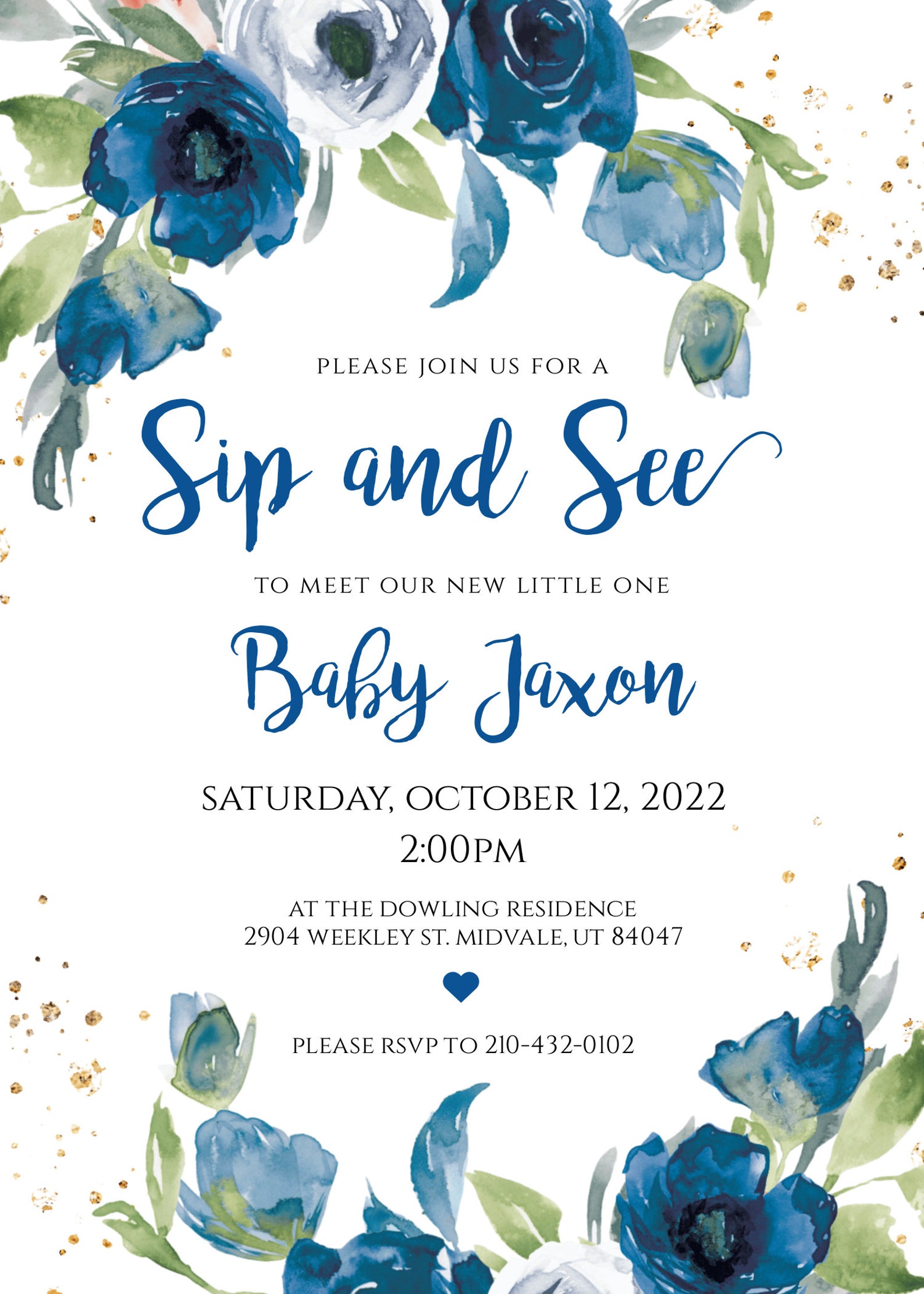 Sip and See Invitation Template for Boy Baby Shower Blue | Etsy