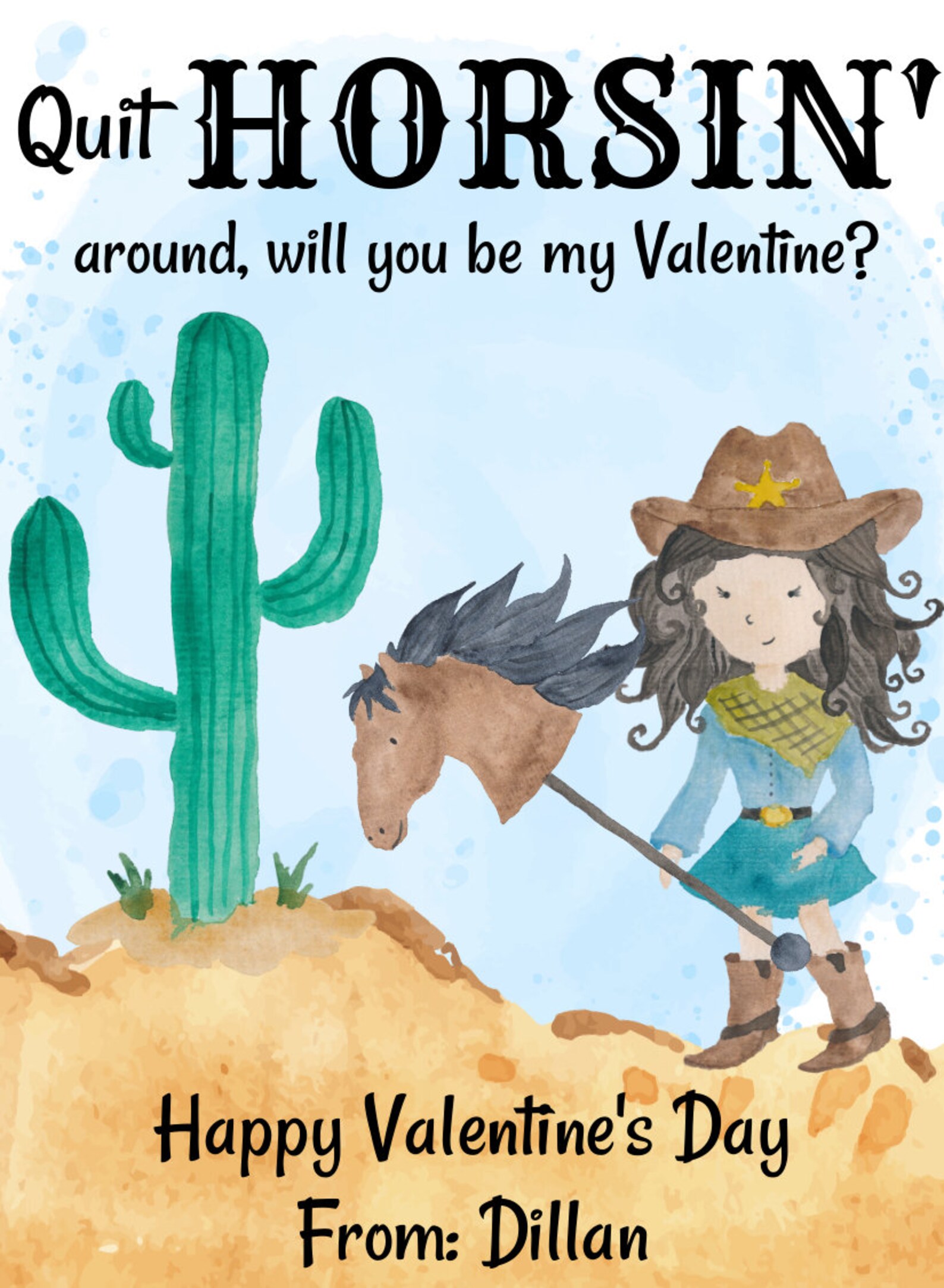 Cowboy Valentine Card Template Western Valentines Cards for | Etsy