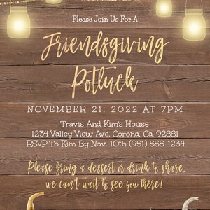 Rustic Friendsgiving Invitation Template, Thanksgiving Dinner ...