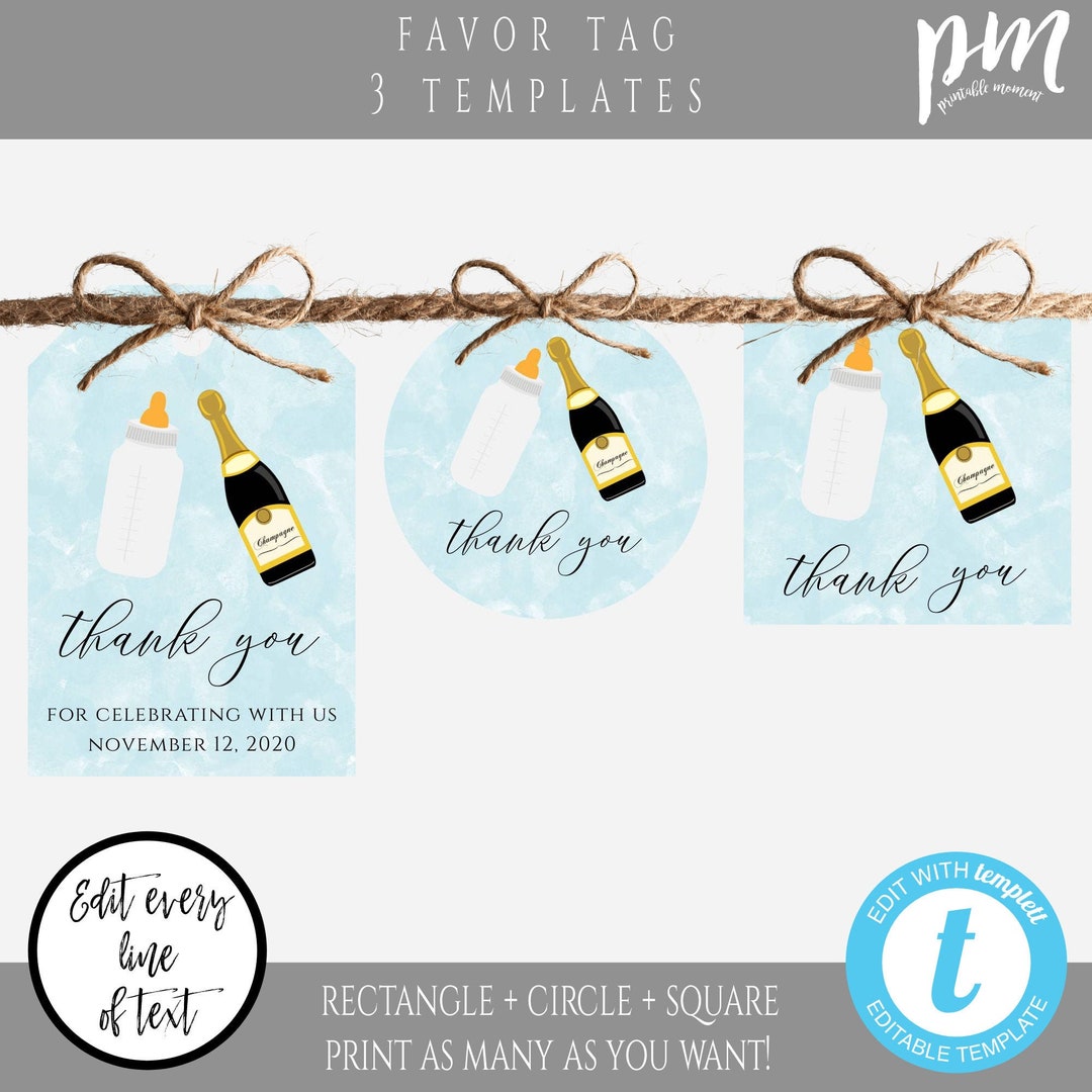 Poppin' Bottles Thank You Tag Template Set for Boy Baby Shower, Favor ...