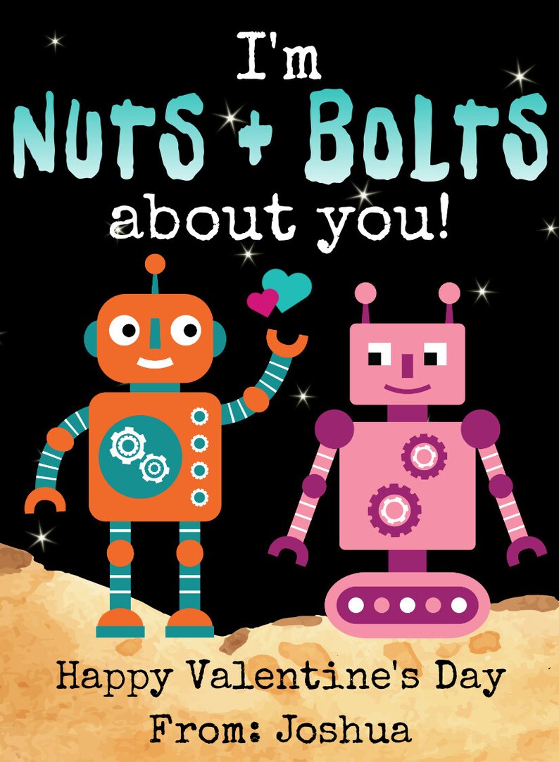 Robot Valentines Day Card Template Robot Valentines Cards for | Etsy
