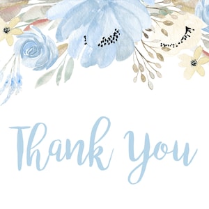 Blue Floral Baby Shower Thank You Card Template, Blue Bridal Shower ...