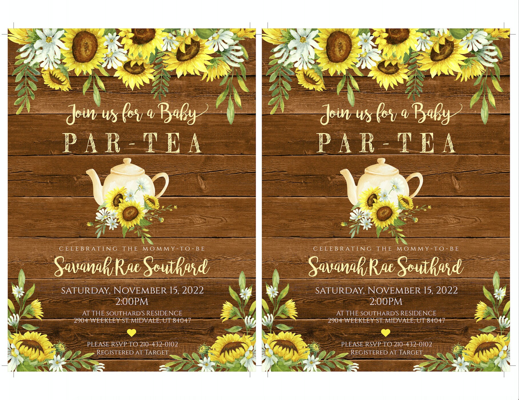 Sunflower Baby Shower Invitation Template, Baby Par-tea, Neutral Baby ...