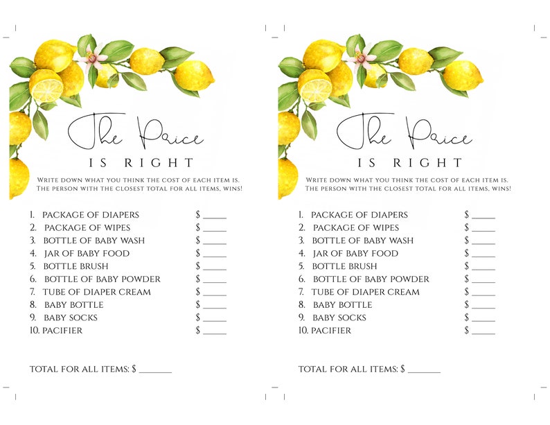 Lemon Baby Shower Game Template Set Game Bundle for Lemon - Etsy