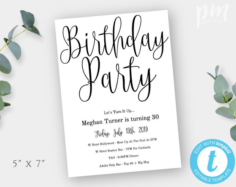 Birthday Invitation Template Script Birthday Invitation Edit | Etsy