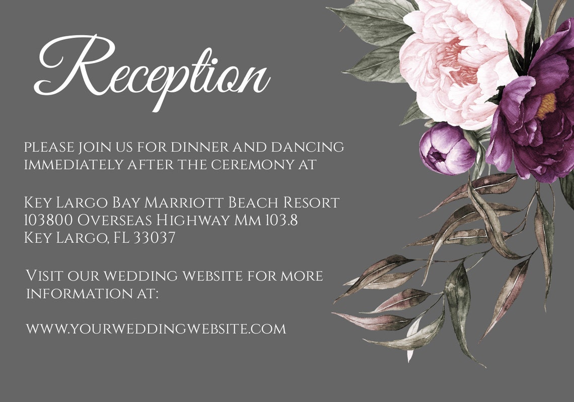 Purple and Gray Reception Card Template Wedding Insert - Etsy