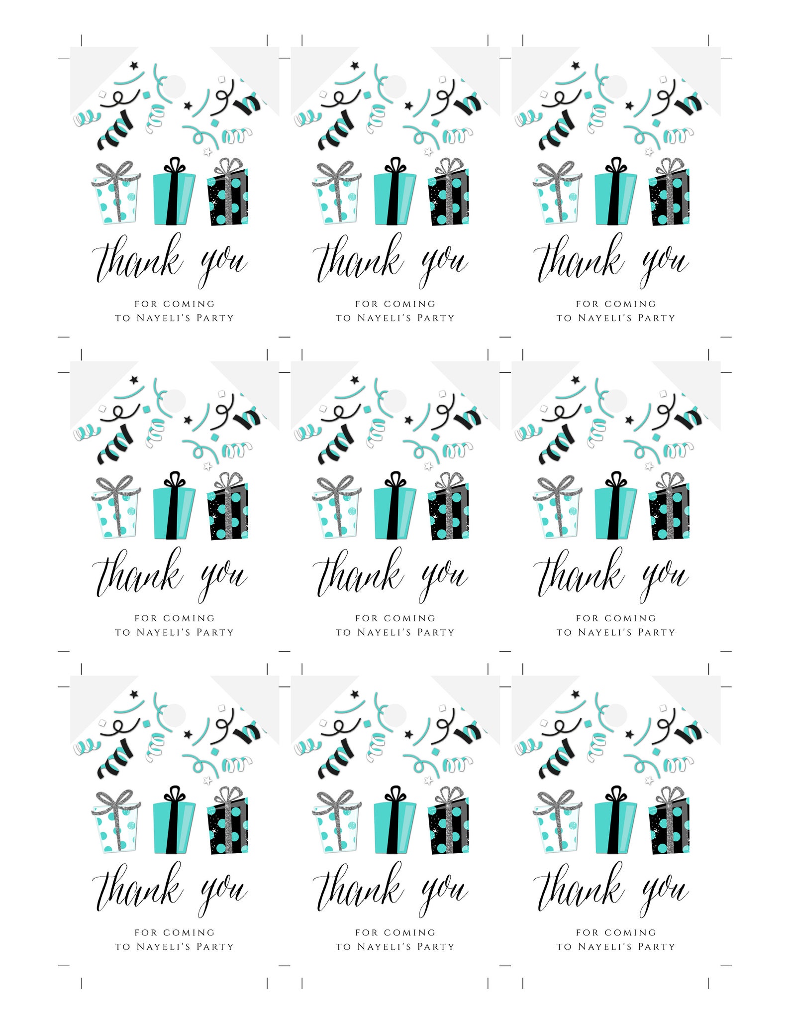 Teal Graduation Party Thank You Favor Tag Templates Silver - Etsy