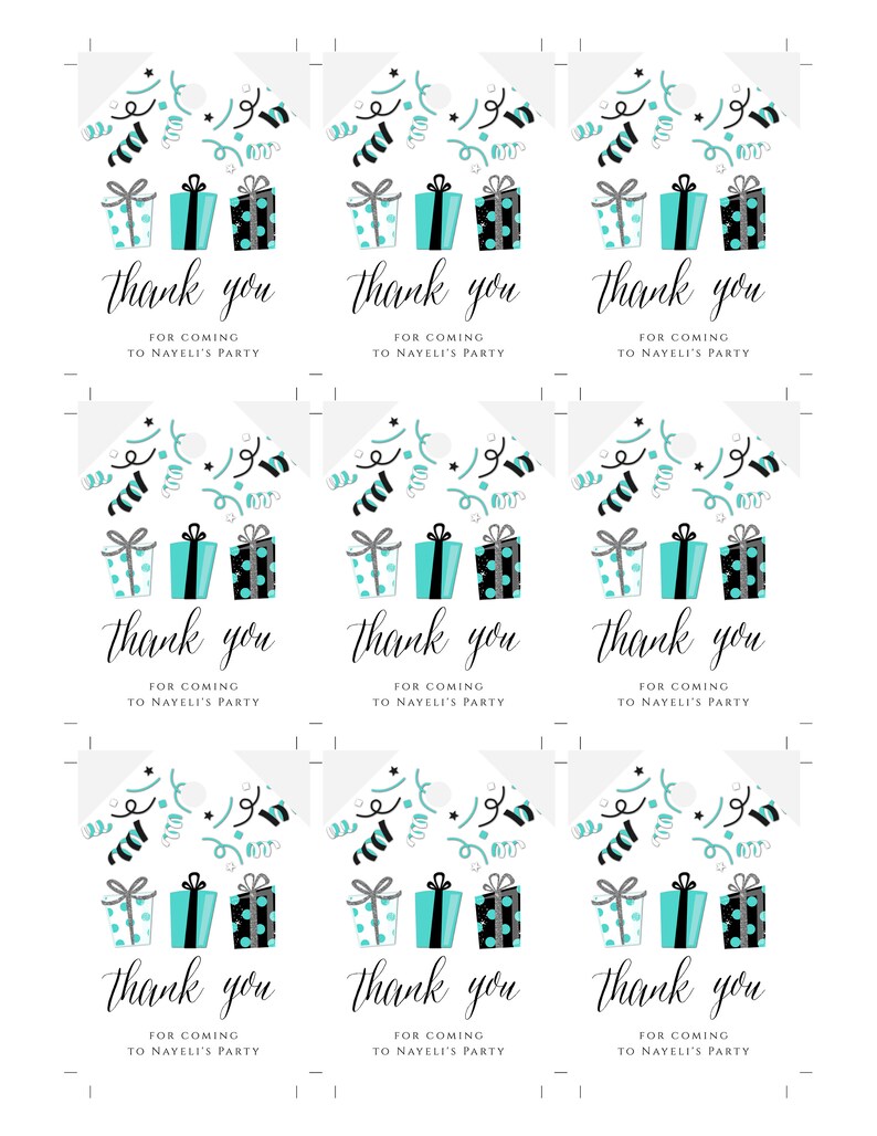 Teal Graduation Party Thank You Favor Tag Templates Silver | Etsy