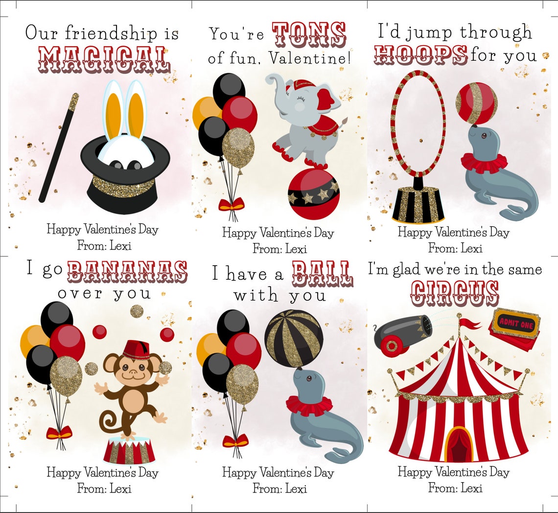 Circus Valentine Card Template Big Top Valentines Cards for | Etsy