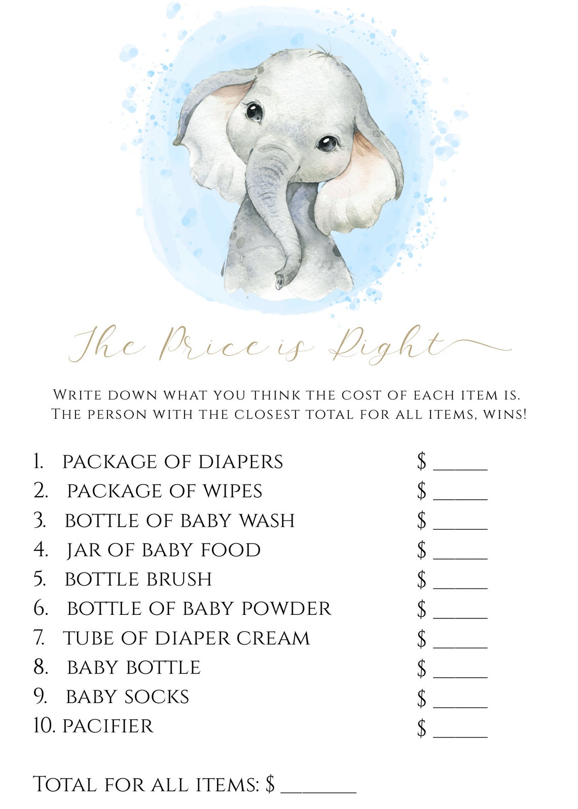 Blue Elephant Baby Shower Game Bundle Template Set Elephant - Etsy