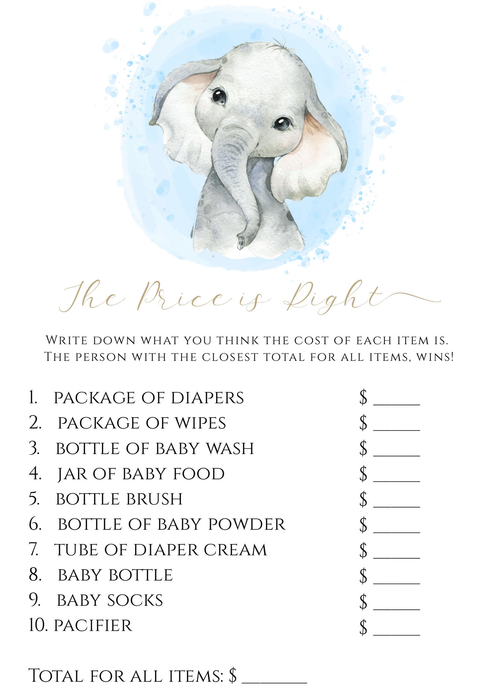 Blue Elephant Baby Shower Game Bundle Template Set, Elephant Shower ...