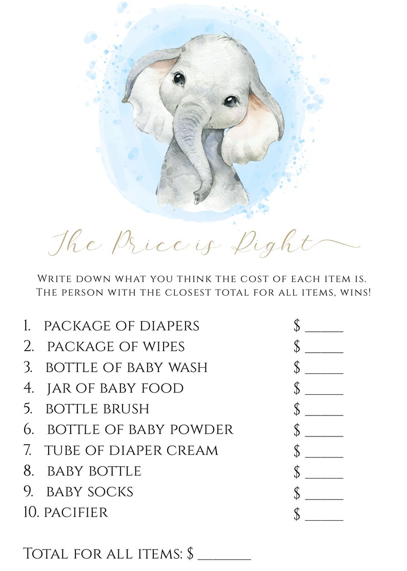 Blue Elephant Baby Shower Game Bundle Template Set, Elephant Shower ...