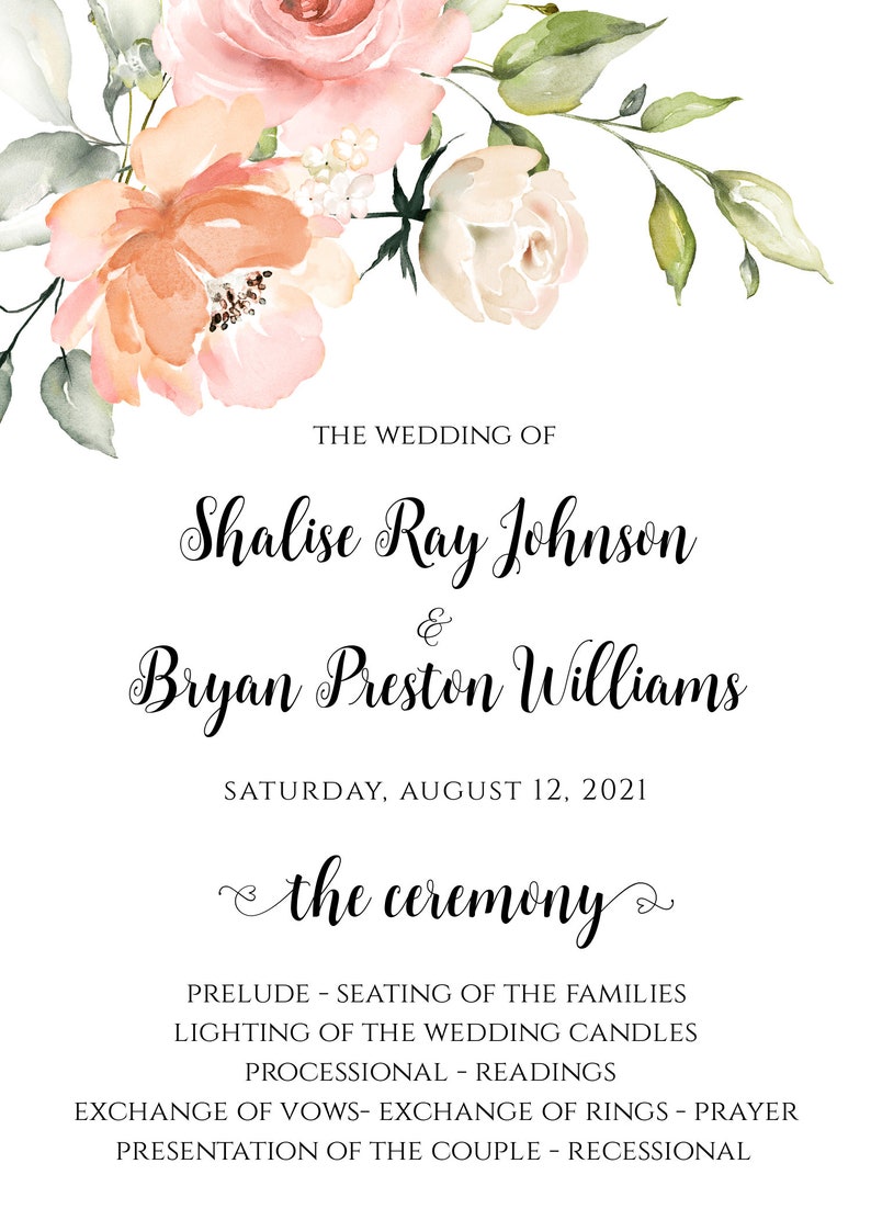 Peach Floral Wedding Program Template Printable Program With | Etsy
