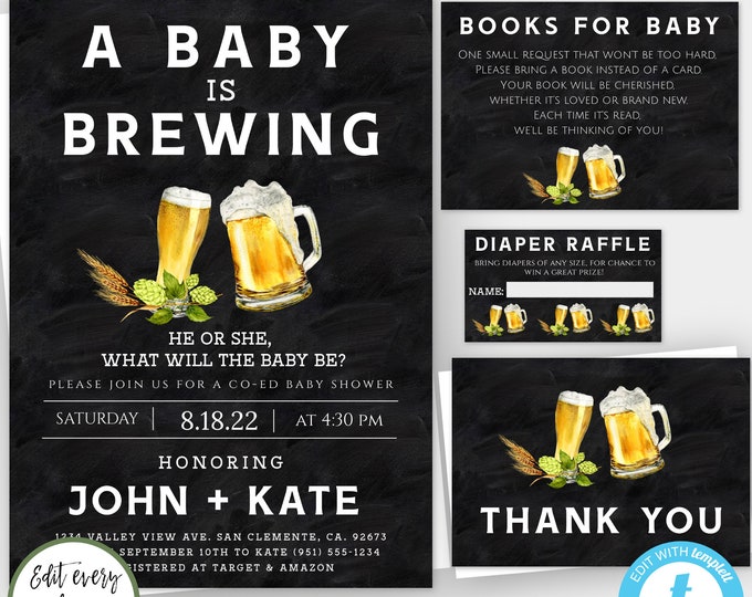 Baby is Brewing Invitation, Beer Baby Shower Invite, Couples Coed ...