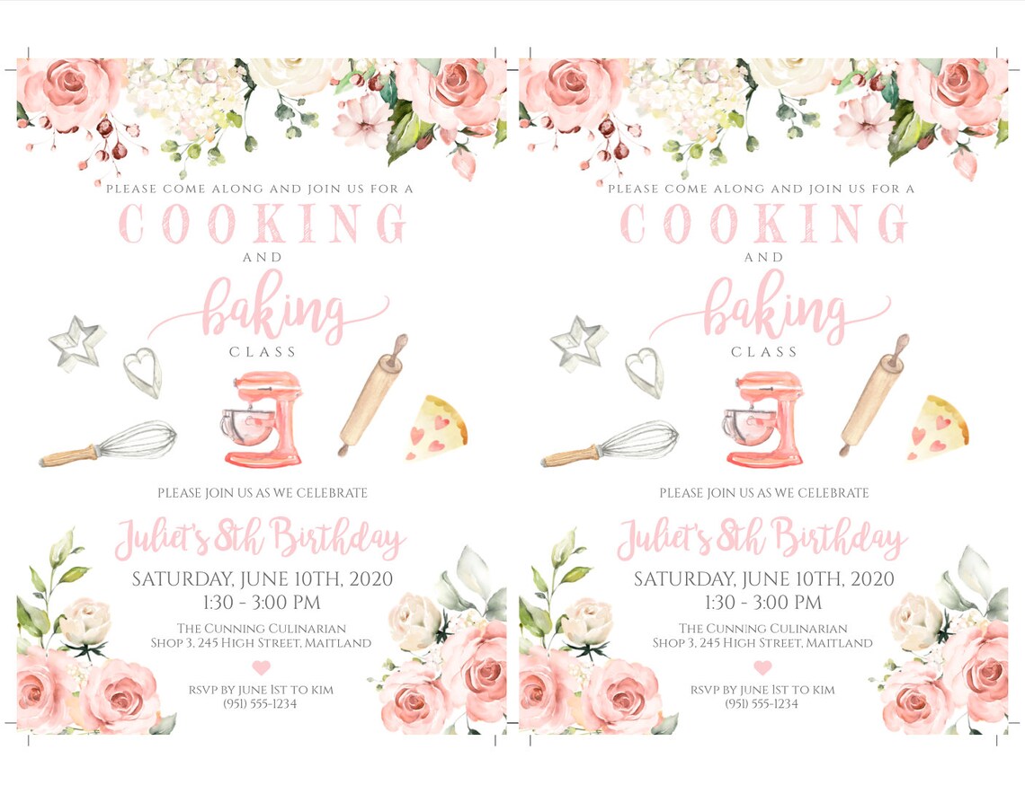 Cooking Baking Class Birthday Invitation Template Kid's - Etsy