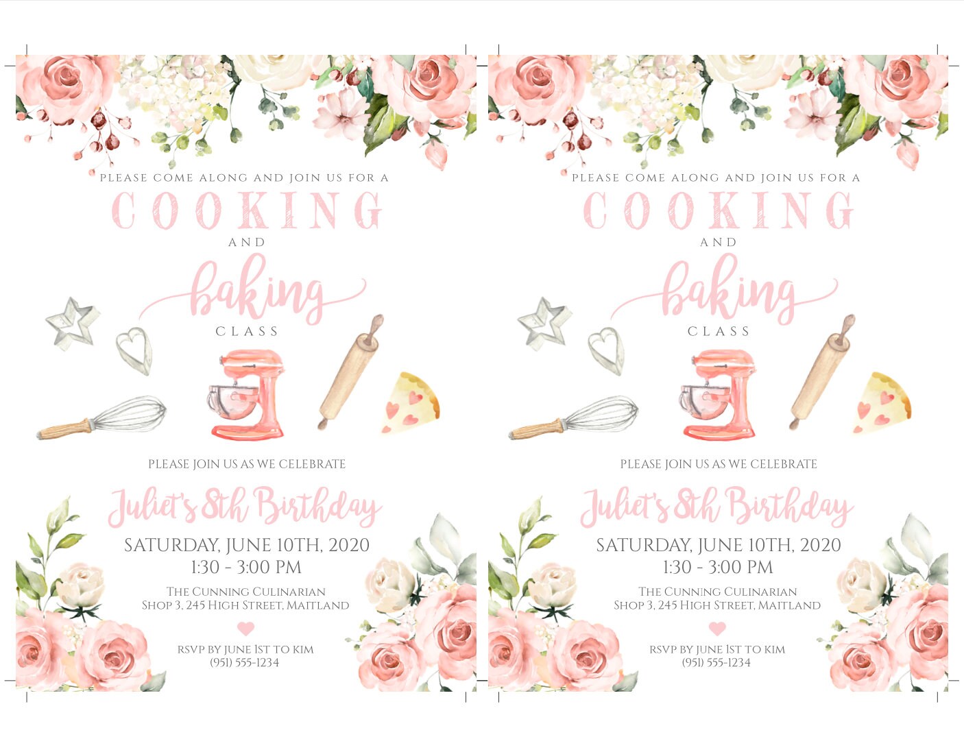 Cooking Baking Class Birthday Invitation Template Kid's - Etsy