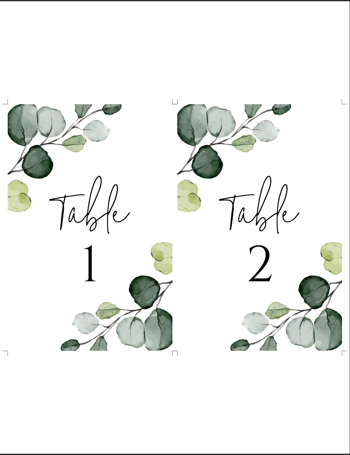 Greenery Wedding Table Numbers Template, 4x6 and 5x7 Printable Table ...