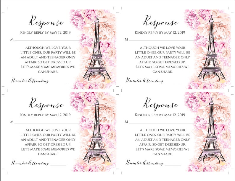 Paris RSVP Card Template, Bridal Shower Response Card, Printable Rsvp ...