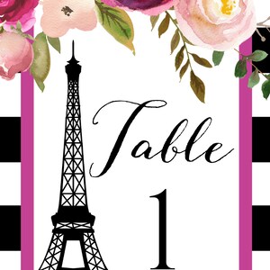 PARIS Table Numbers Template, Eiffel Tower Table Number, Pink Floral ...