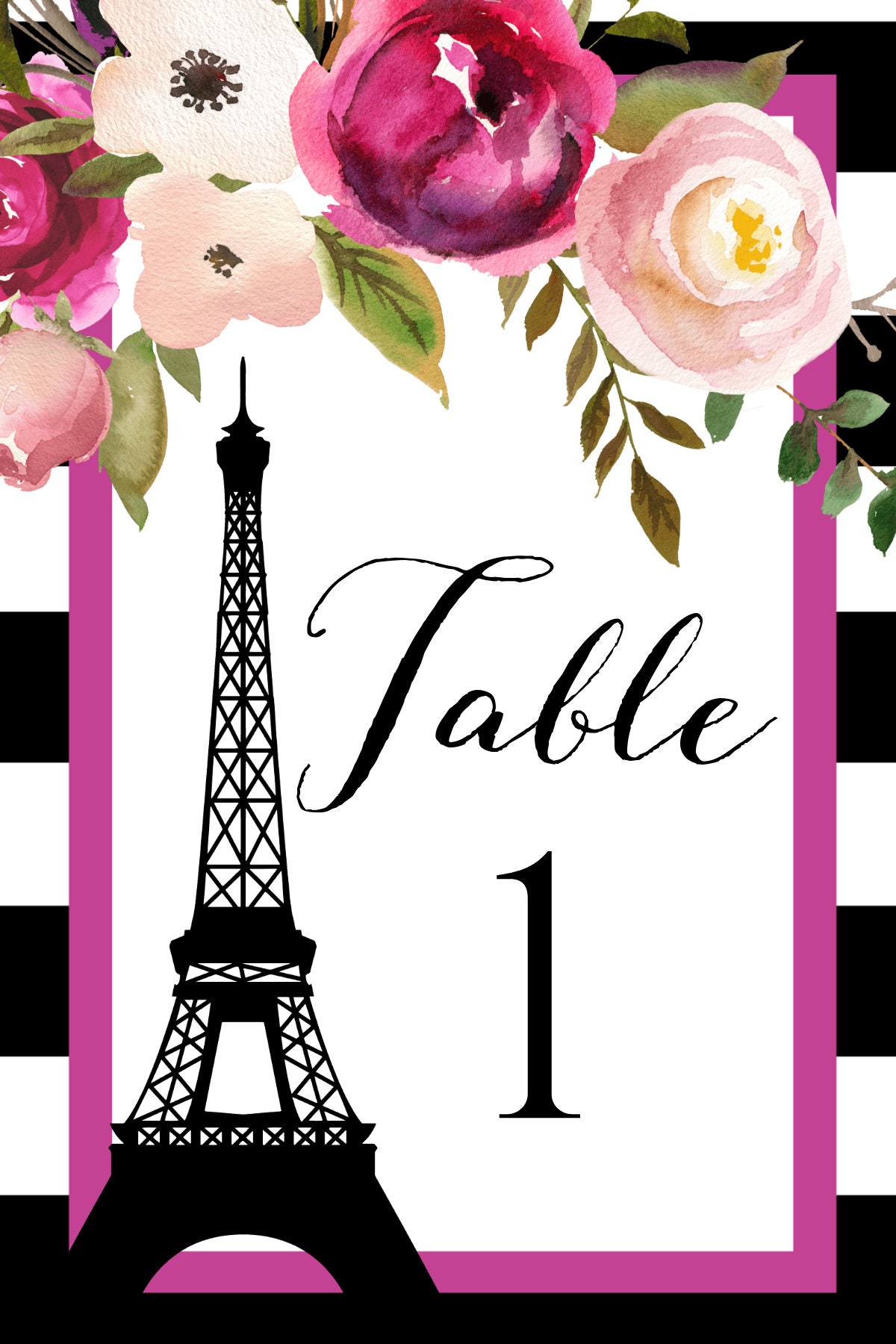 PARIS Table Numbers Template Eiffel Tower Table Number Pink | Etsy