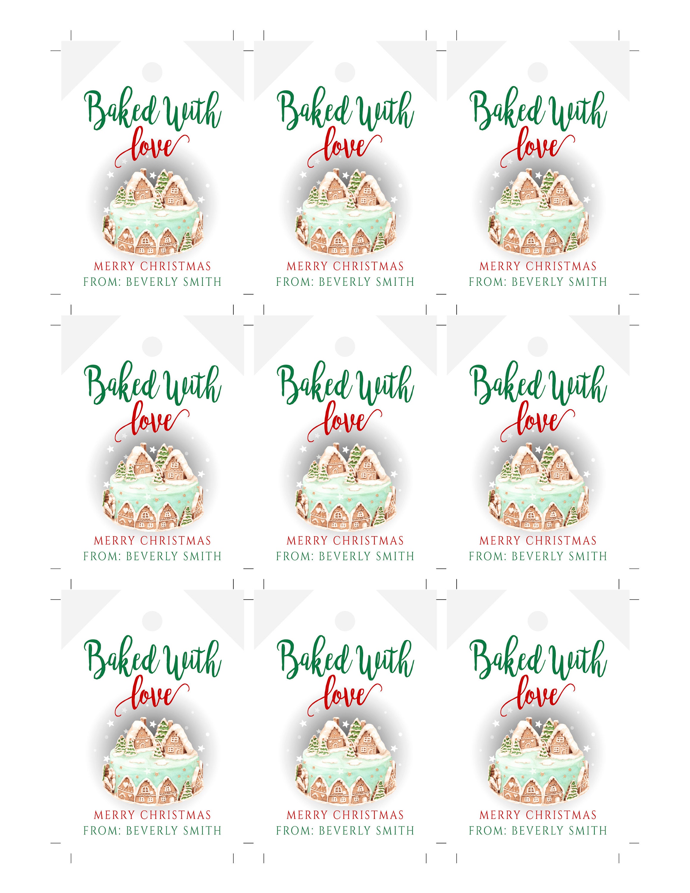 Baked With Love Christmas Gift Tag Template With Cake Holiday - Etsy UK