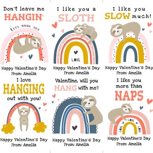 Sloth Valentines Day Card Template, Rainbow Valentines Cards for Kids ...
