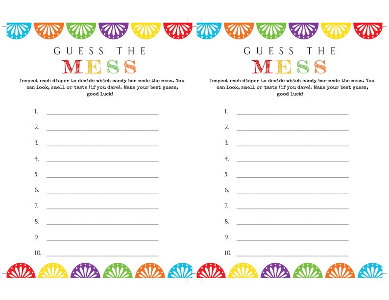 Guess the Mess Baby Shower Game Template Fiesta Game Set - Etsy UK