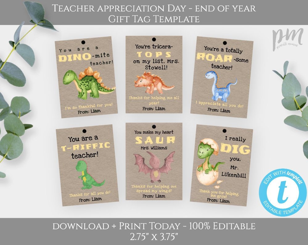 End of the Year Teacher Gift Tag Template, Teacher Appreciation Gift ...