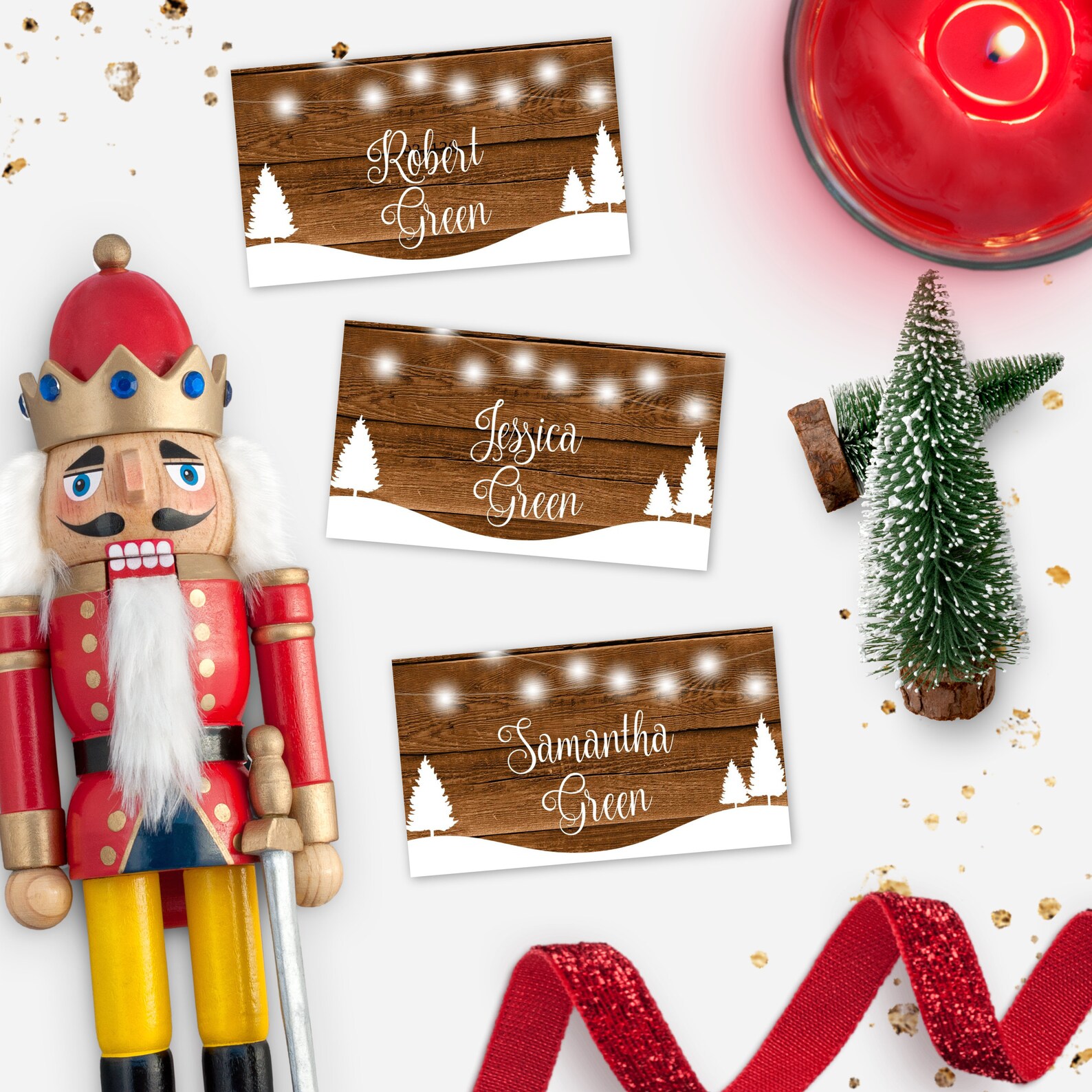 Christmas Party Name Badge Card Template, Editable Rustic Christmas ...