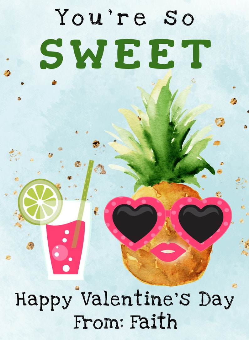 Pineapple Valentines Cards for Kids Tropical Valentines Cards | Etsy