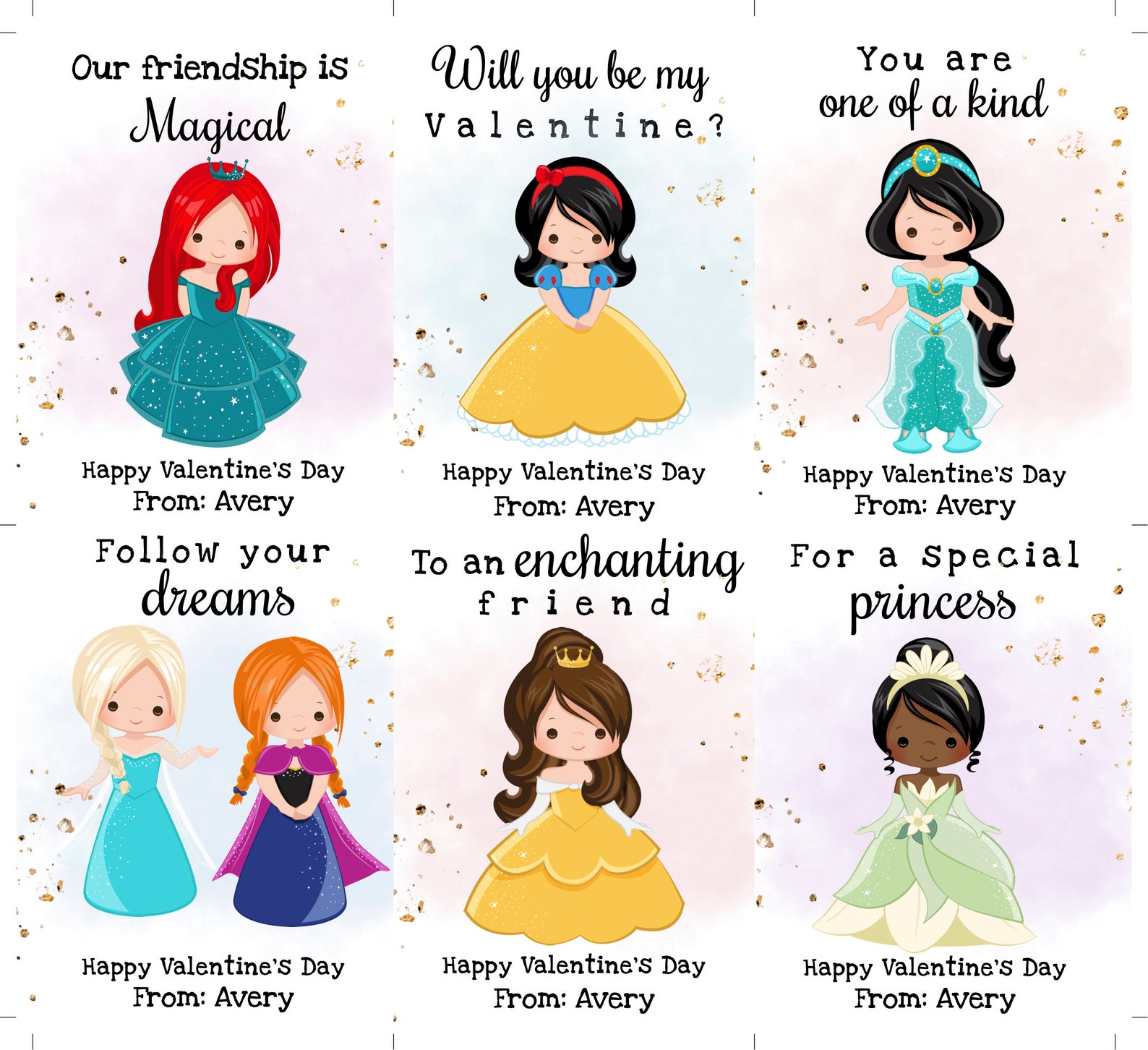 Princess Valentines Day Card Template, Digital Valentines Cards for ...