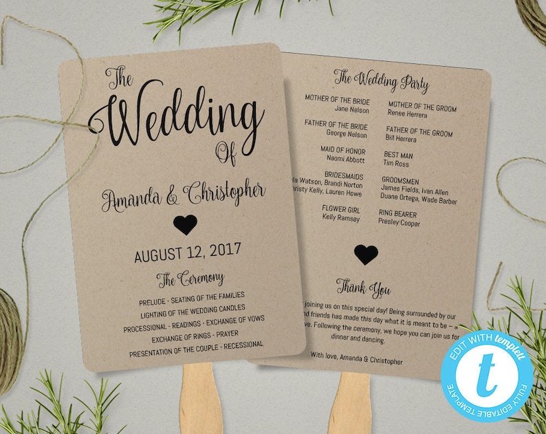 Rustic Program Fan Template for Wedding Fan Wedding Program - Etsy