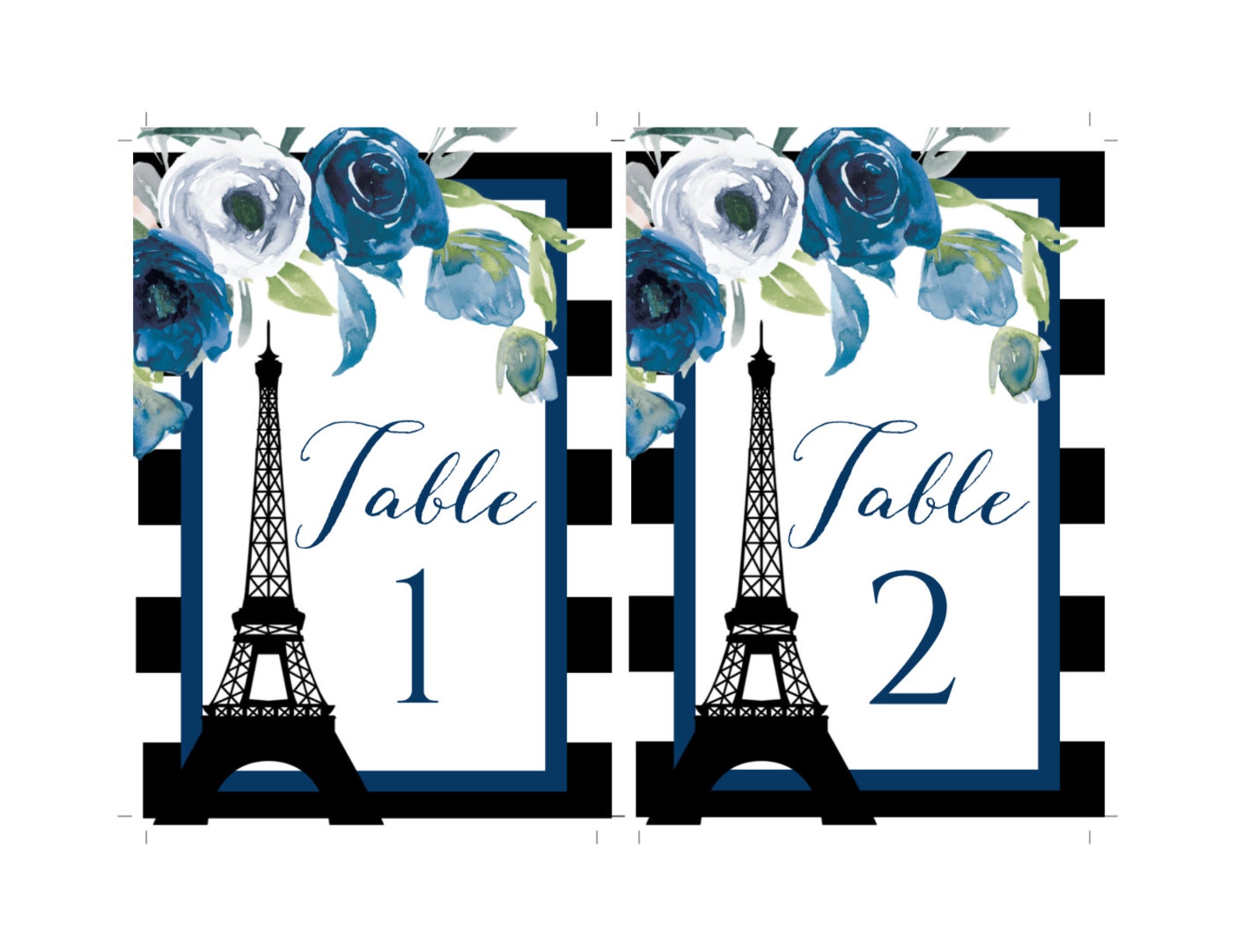 PARIS Table Numbers Template, Eiffel Tower Table Number, Blue Floral ...