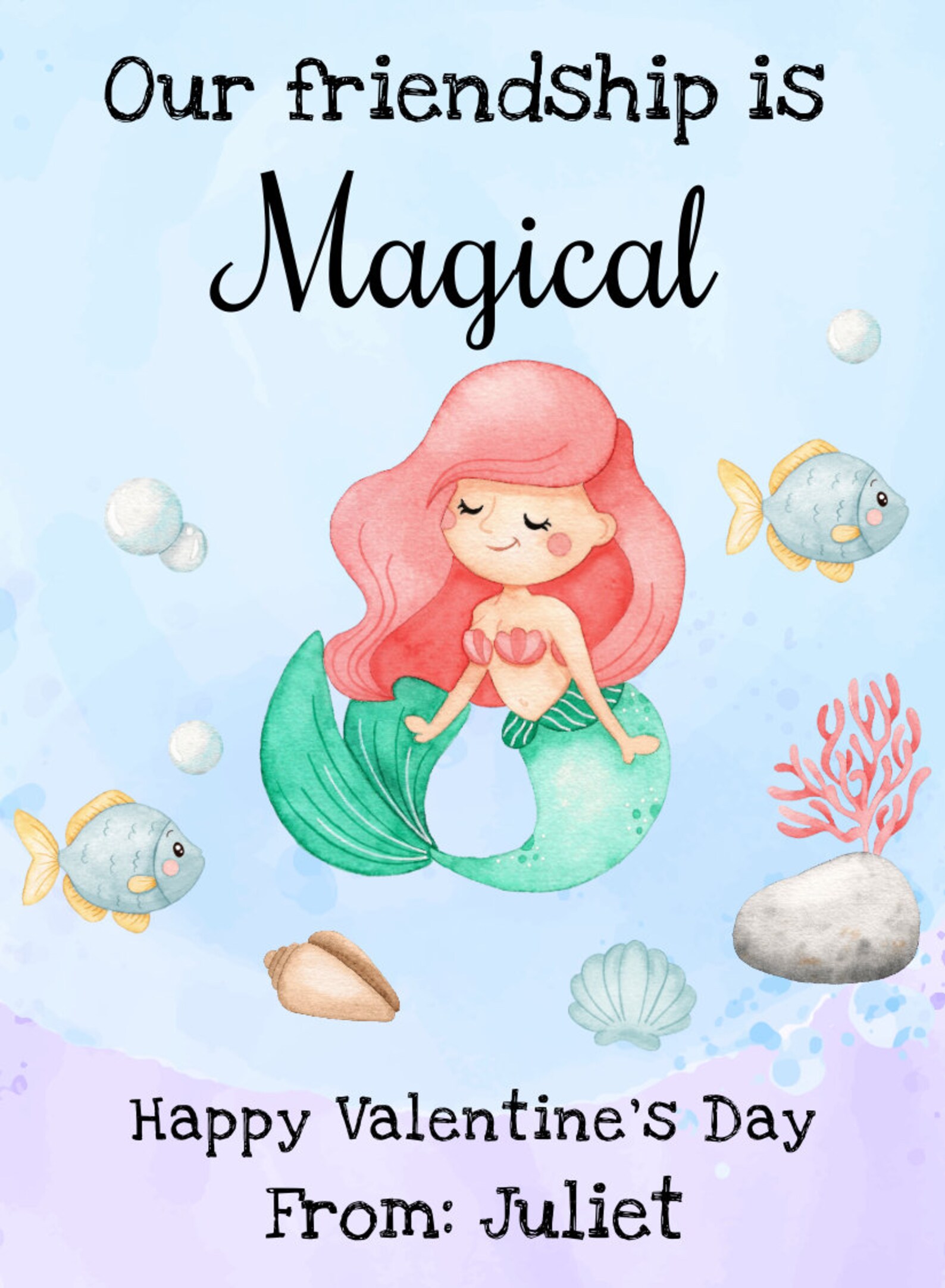 Mermaid Valentines Day Card Template Mermaid Valentines Cards - Etsy