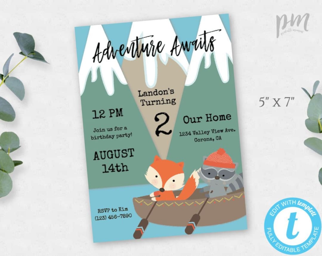 Adventure Awaits Birthday Invitation, Outdoors Birthday Invitation ...
