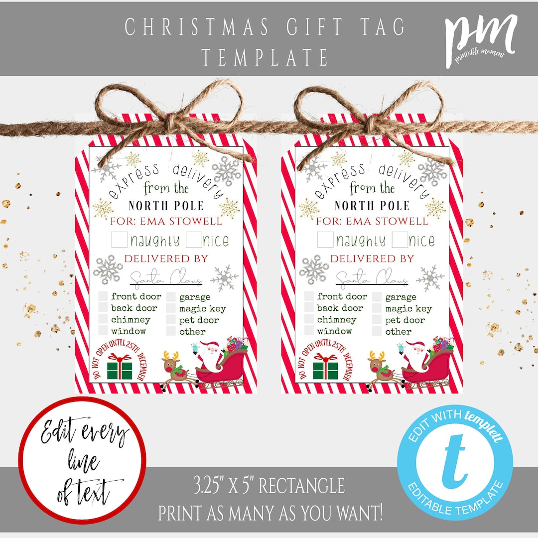 Santa Gift Tag Template, North Pole Holiday Gift Tags, Printable ...
