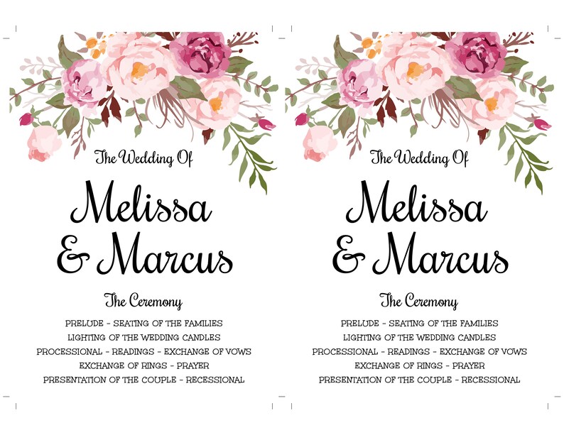 Pink Floral Wedding Program Template Wedding Program Order - Etsy