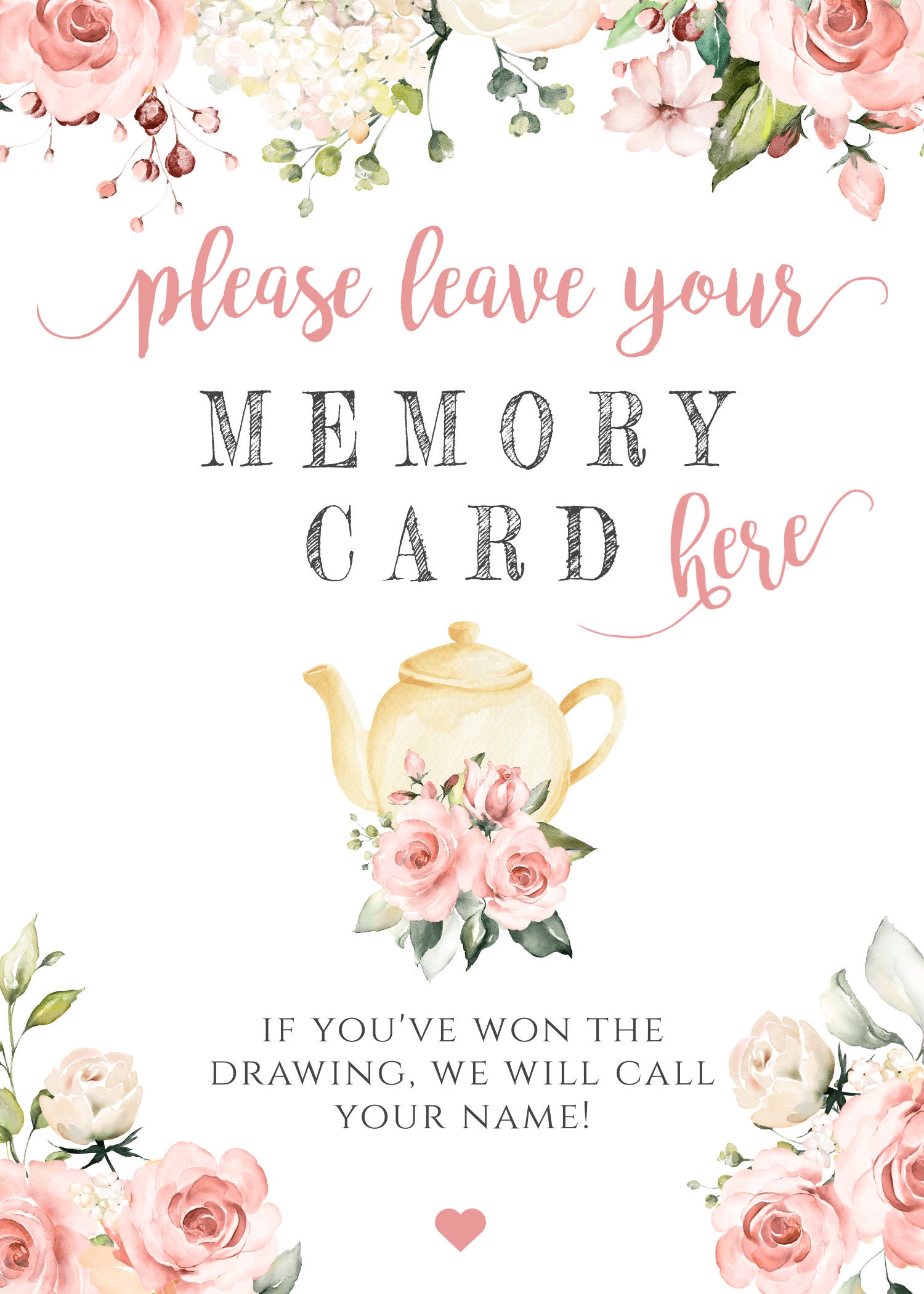 Memory Card Sign Template Birthday Tea Party Memory Card | Etsy